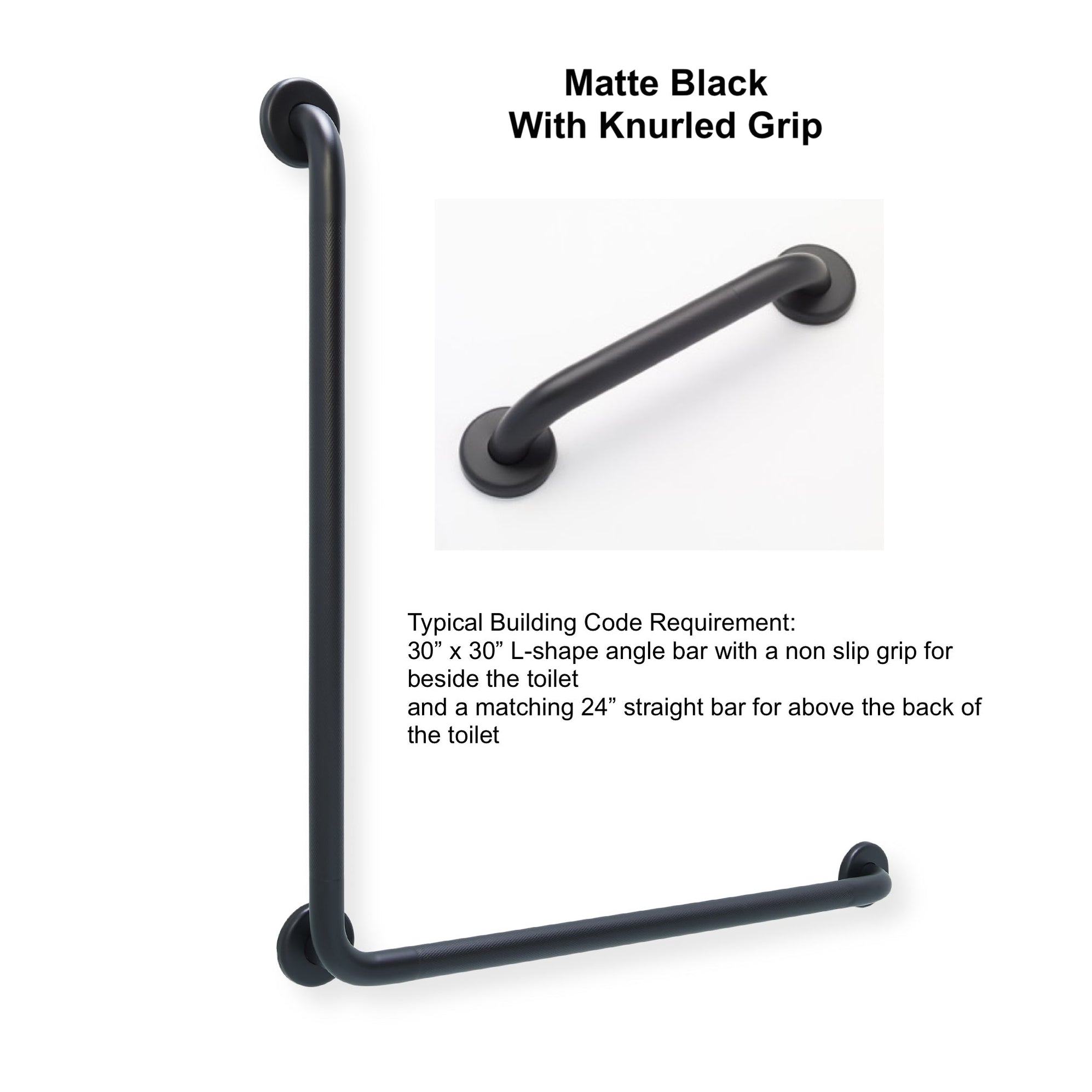 Matte Black 90 Deg L Shape 30" x 30" Angle Grab Bar